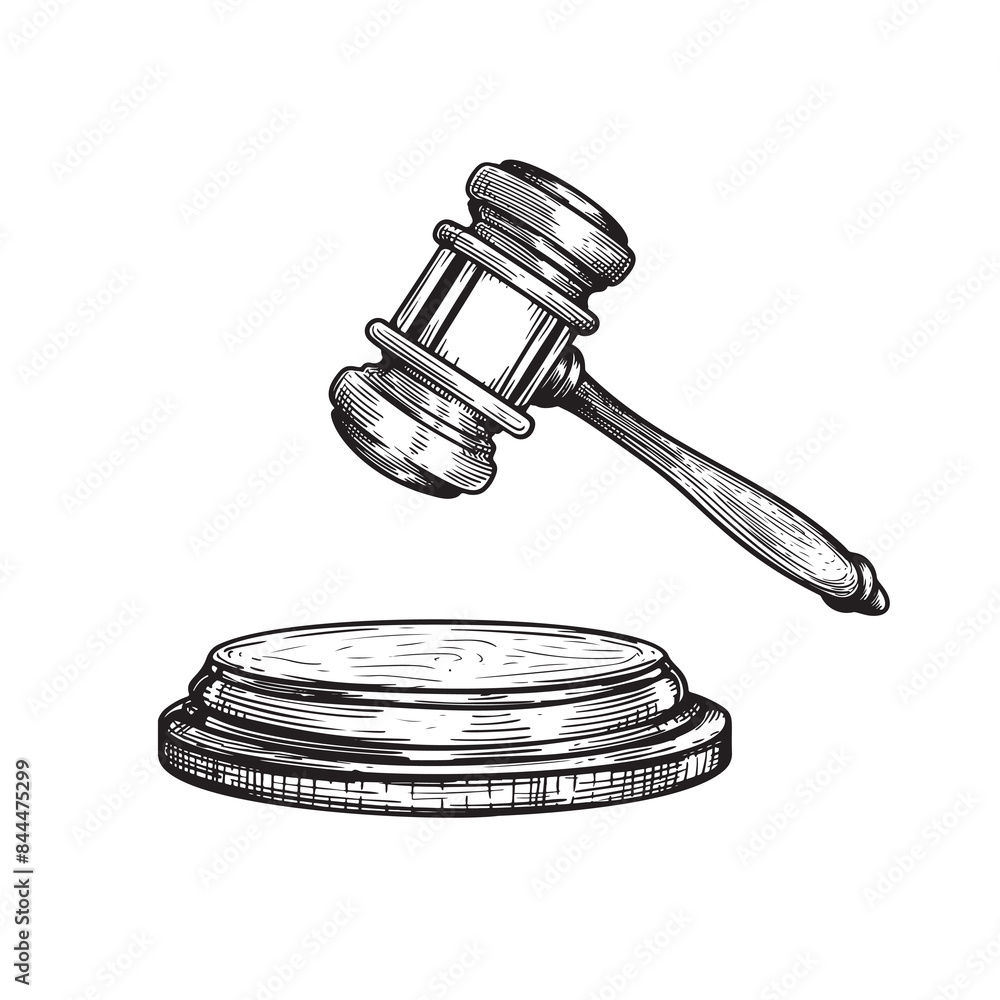 Gavel sketch drawing. Hand drawn hammer of judge or auctioneer. Vector ...