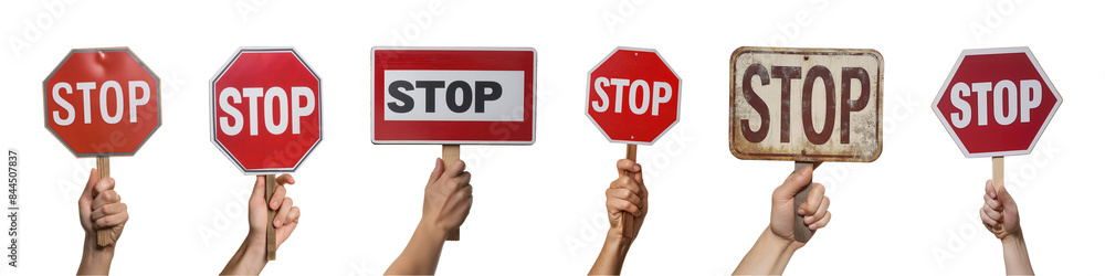 Collection of hand-holding Stop sign, ban concept, isolated on a ...