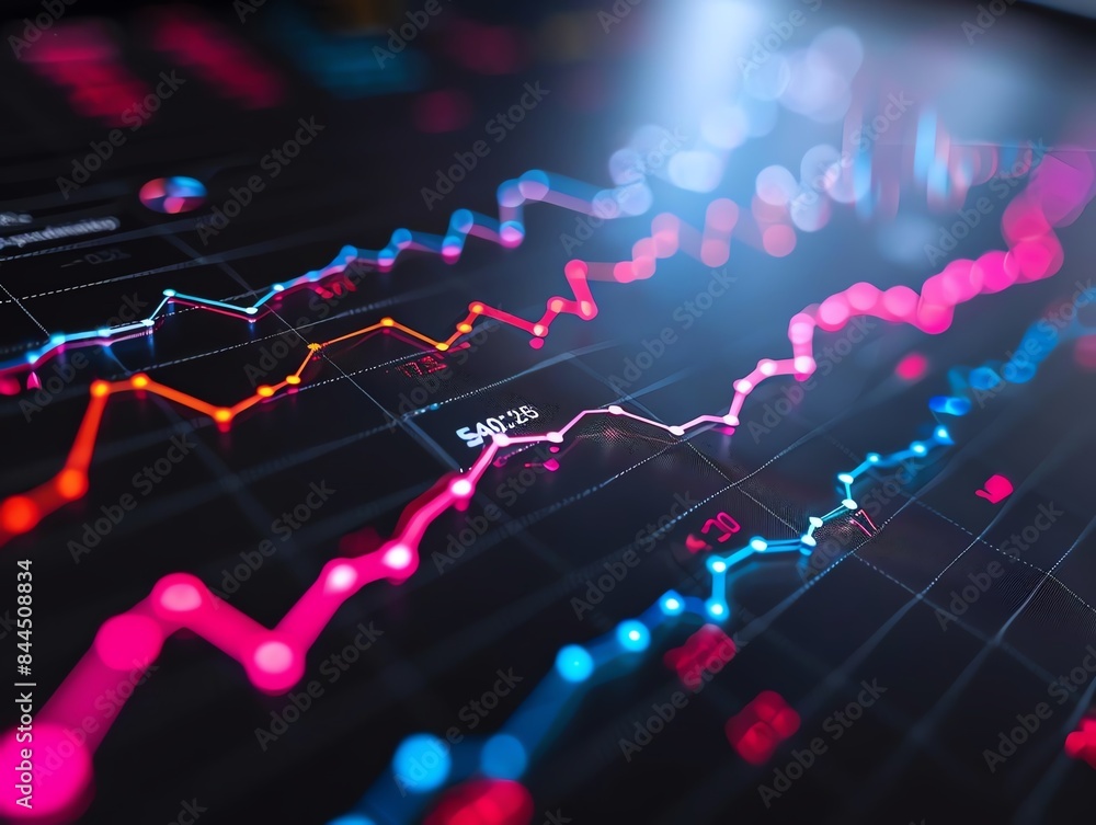 Profit Margin Line Graph A line graph showing profit margins, with sections illuminated to ...