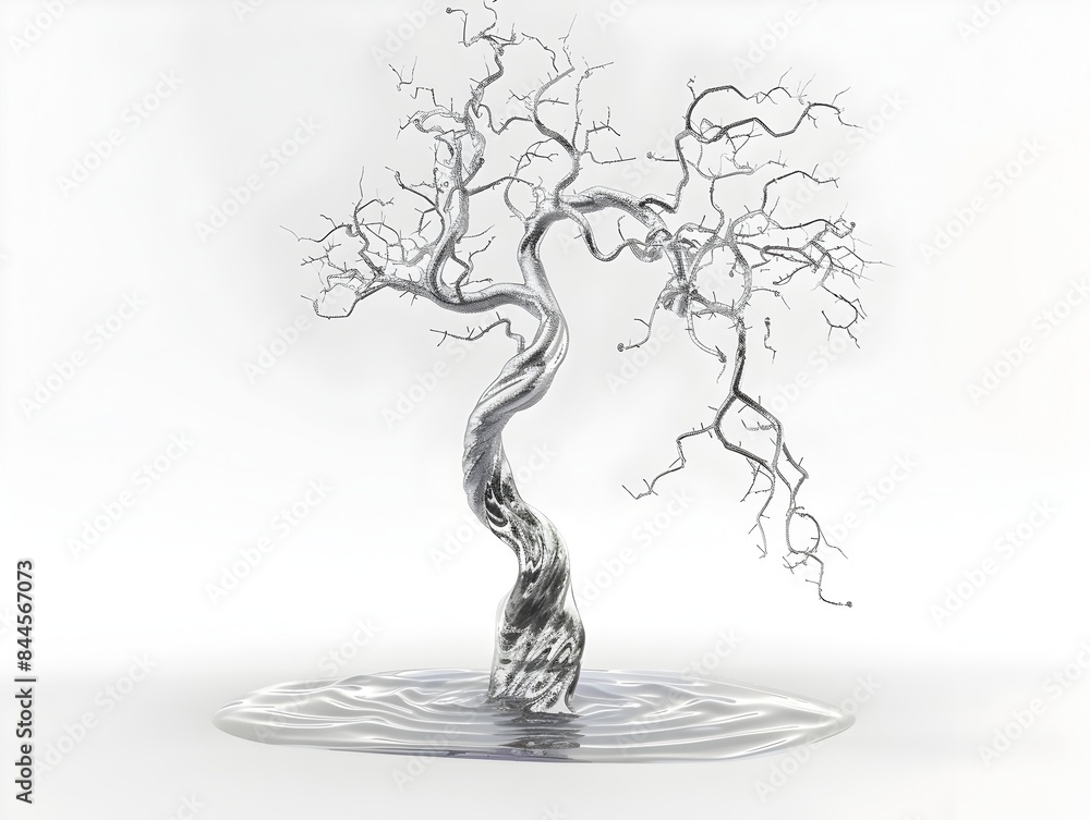 Metamorphic Tree:A 3D Rendered Sculpture of Flowing Water Transforming ...