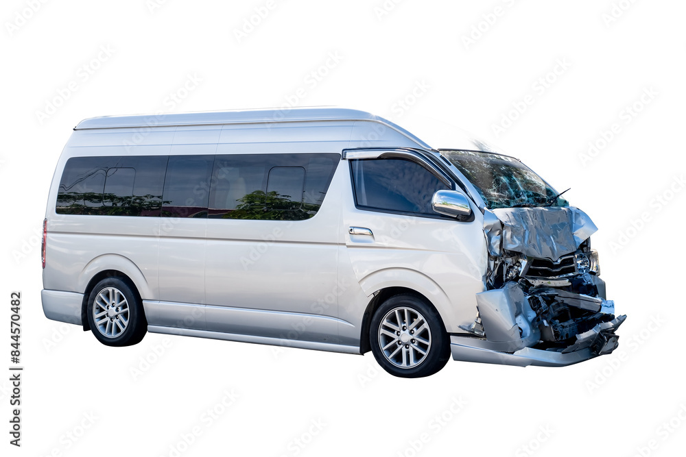 Front view of white van get damaged by accident on the road. damaged ...