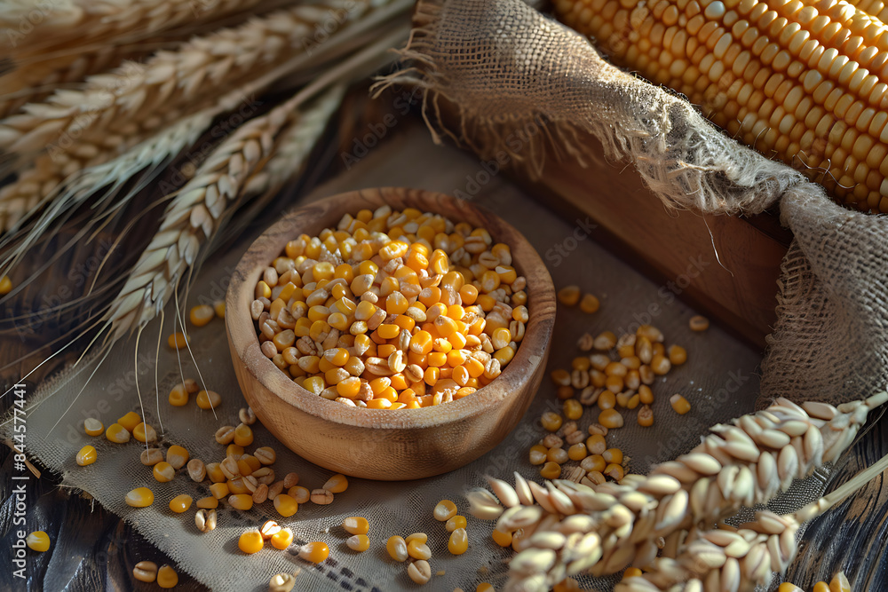 A vibrant assortment of corn kernels, whole wheat, and buckwheat ...