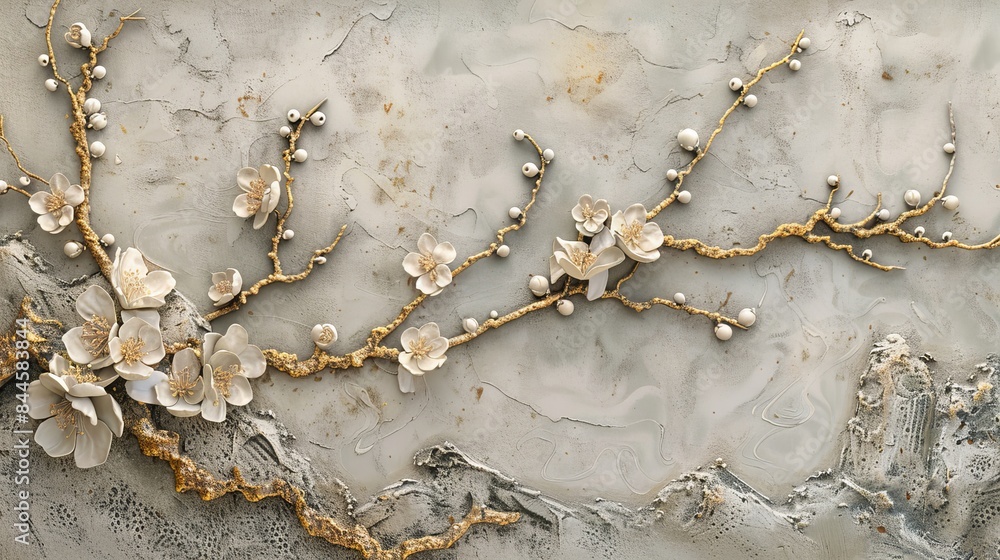 Detailed view of a stucco mural featuring a detailed depiction of a ...