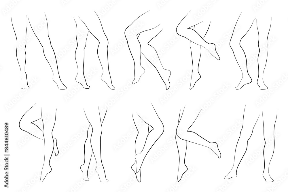 Line female legs. Nude female body with bare feet and legs, barefoot ...