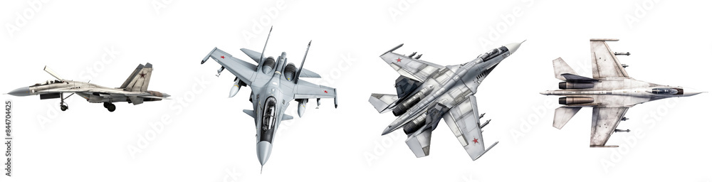 Su-30 Flanker-C isolated on transparent png background. Four different ...
