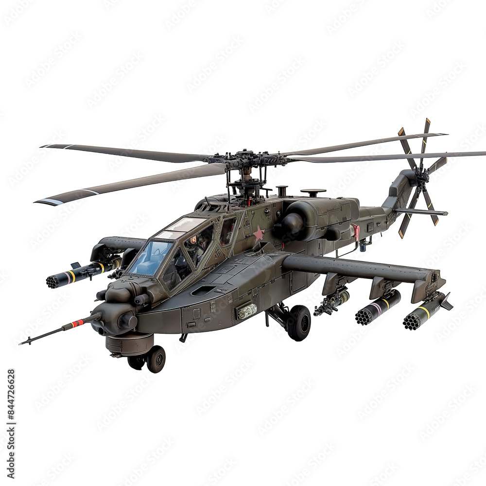 Apache AH-64 helicopter isolated on transparent png background. A ...