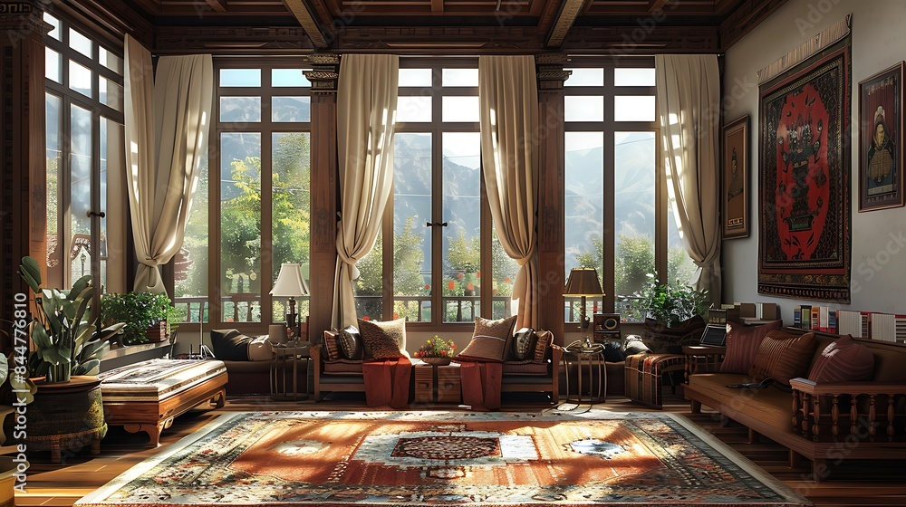 Nepalese living room. Nepal. Elegant traditional living room with large ...