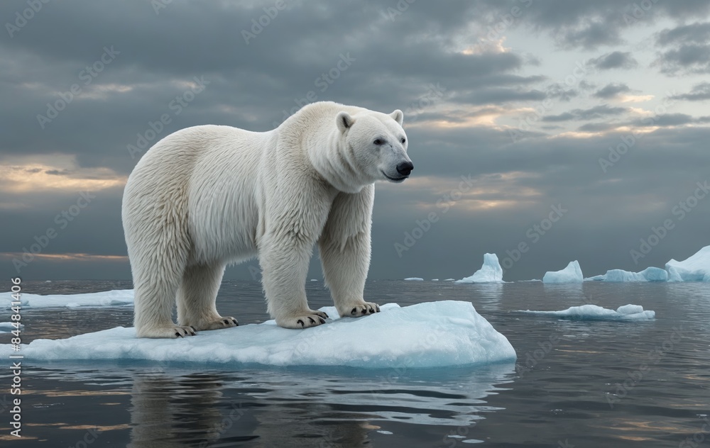 Solemn Polar Bear on a Shrinking Iceberg Stock Photo | Adobe Stock