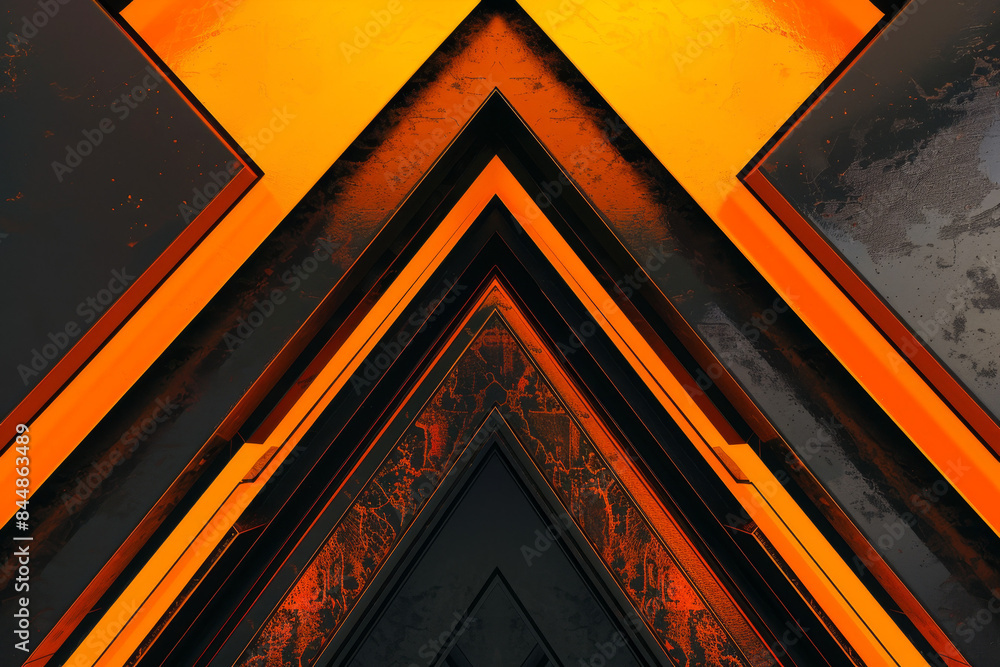 Abstract background of orange and black geometric shapes, with straight ...