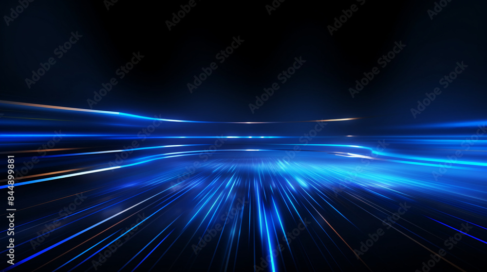 Abstract blue glowing lines on a black background, depicting a ...