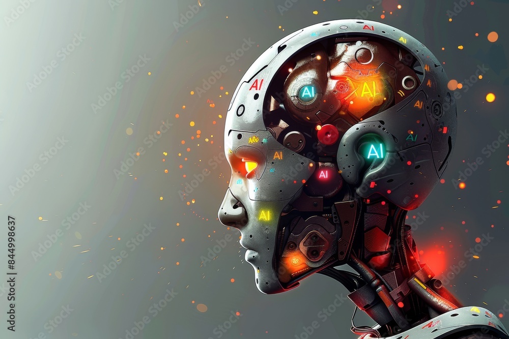 AI Robot with Digital Brain, Advanced Artificial Intelligence Technology, Futuristic Neural ...