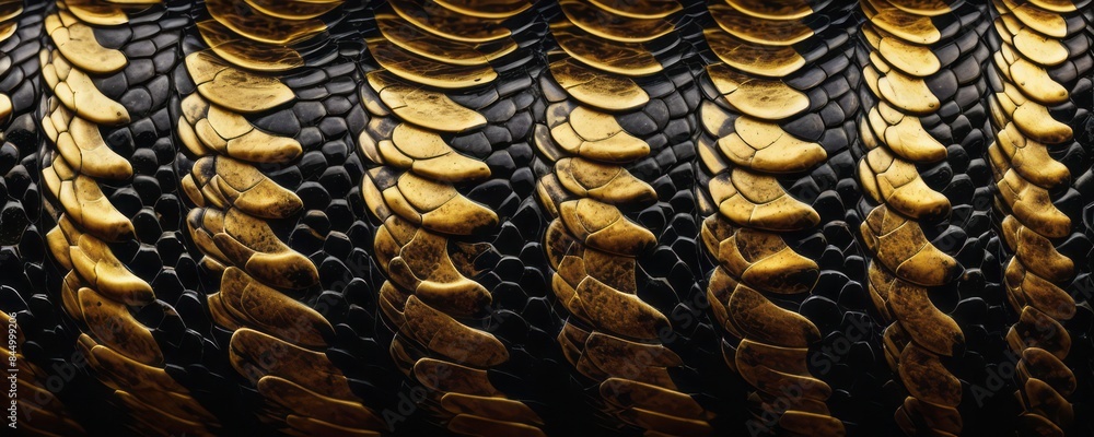 Gold and black python, snake or reptile skin background. King snake ...