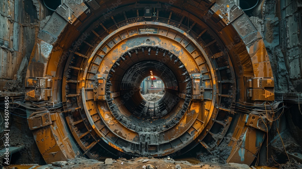 Massive Tunnel Boring Machine in Underground Site. Detailed view of a ...