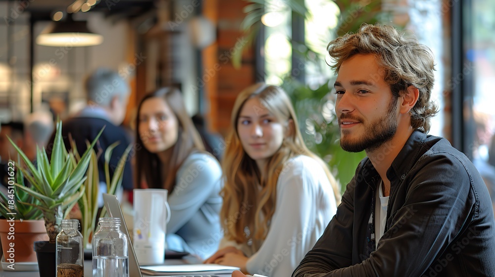 In a collaborative workspace brimming with tech paraphernalia, a dedicated team of web ...