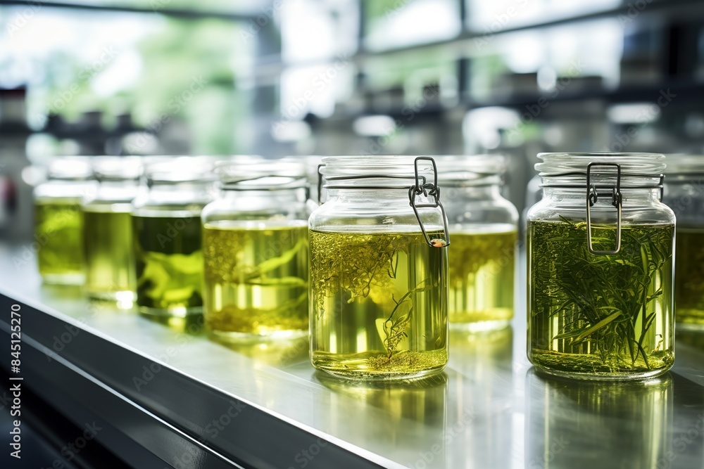 Marine plankton or Microalgae culture into a test tube in laboratory ...