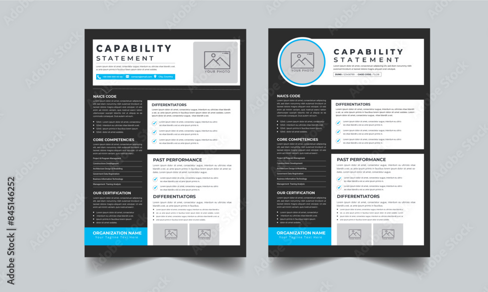 Capability Statement design template layout with 2 concept Stock Vector ...