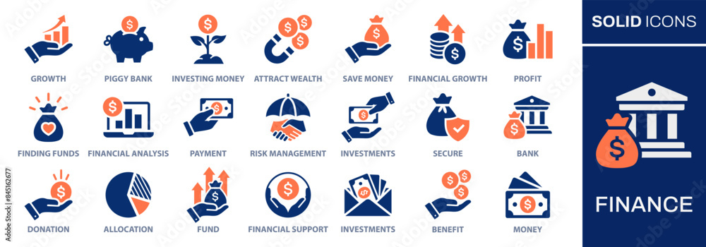 Finance icon set. Collection of economy, money, fund, investor and more ...