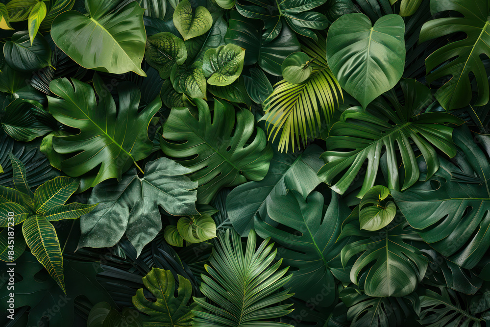 Artistic composition of an assortment of tropical plants with lush ...