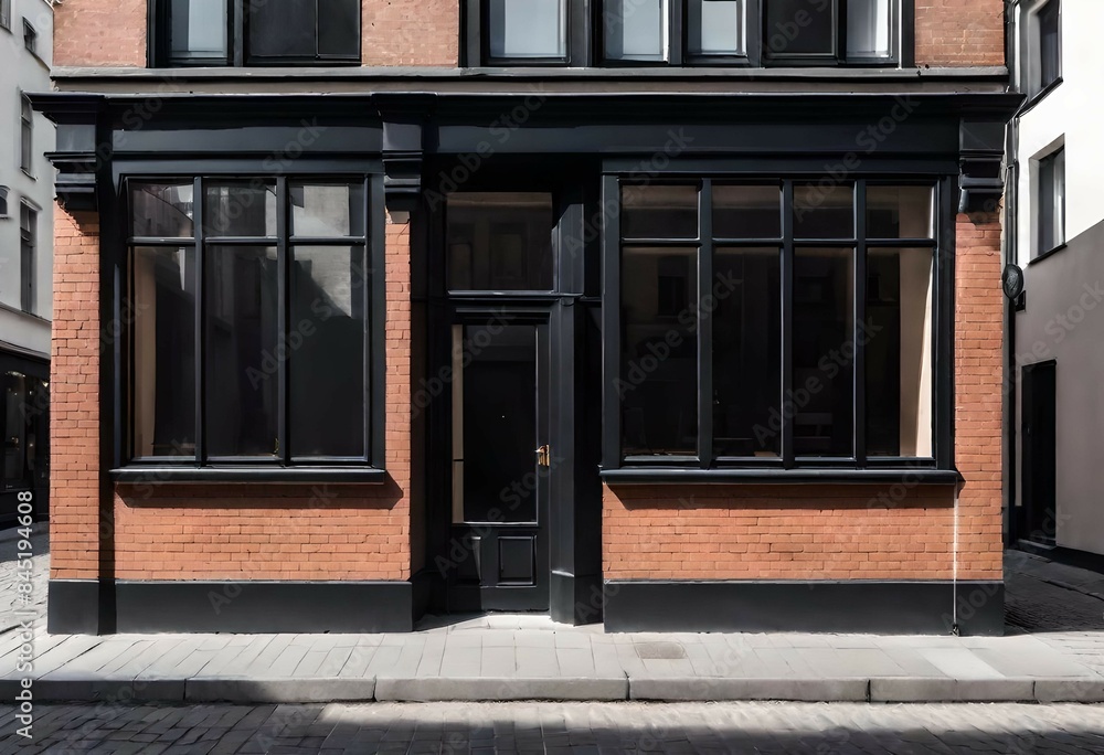 black painted storefront , brick wall facade Stock Illustration | Adobe ...