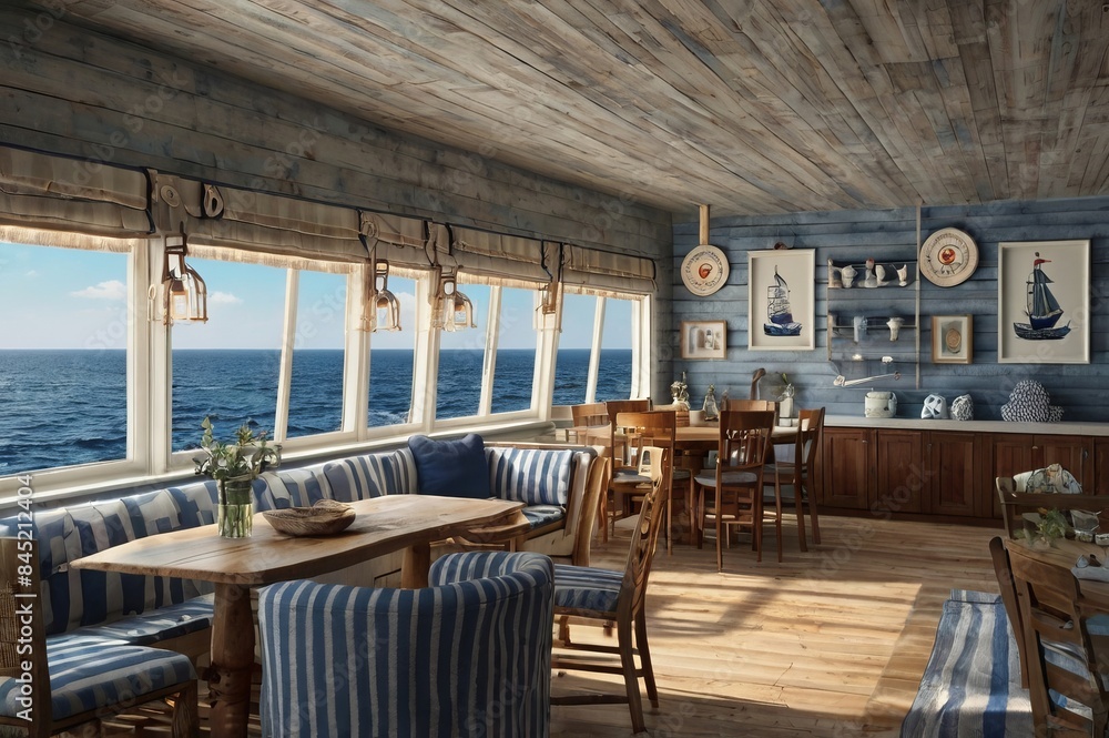 Nautical design interior coastal theme navy blue and white color ...