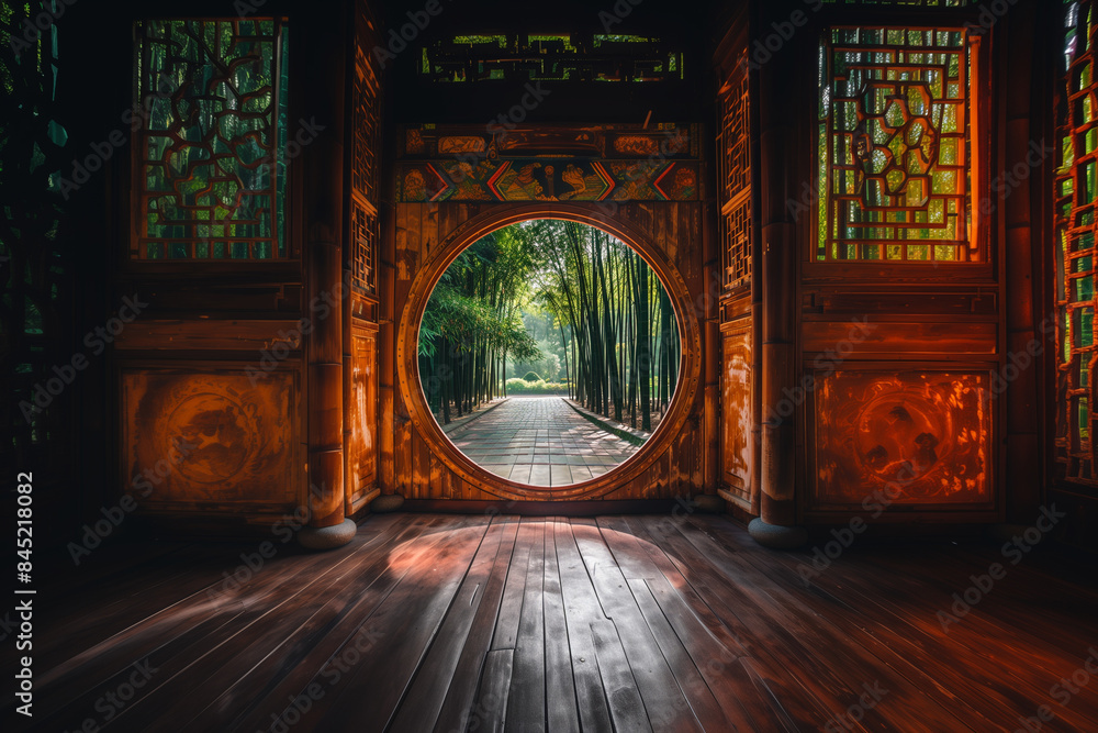 Magical Bamboo Tree Garden Trail Walkway Pathway with Wooden Circular ...