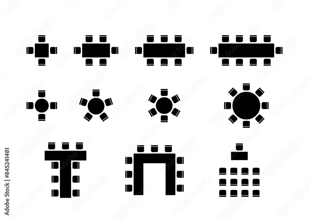 Set of plan for arranging place seats for guest in interior, layout ...