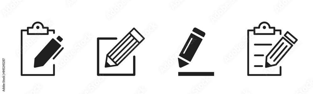 Edit icon set. Set of notepad edit documents with pencil icons. Pen ...