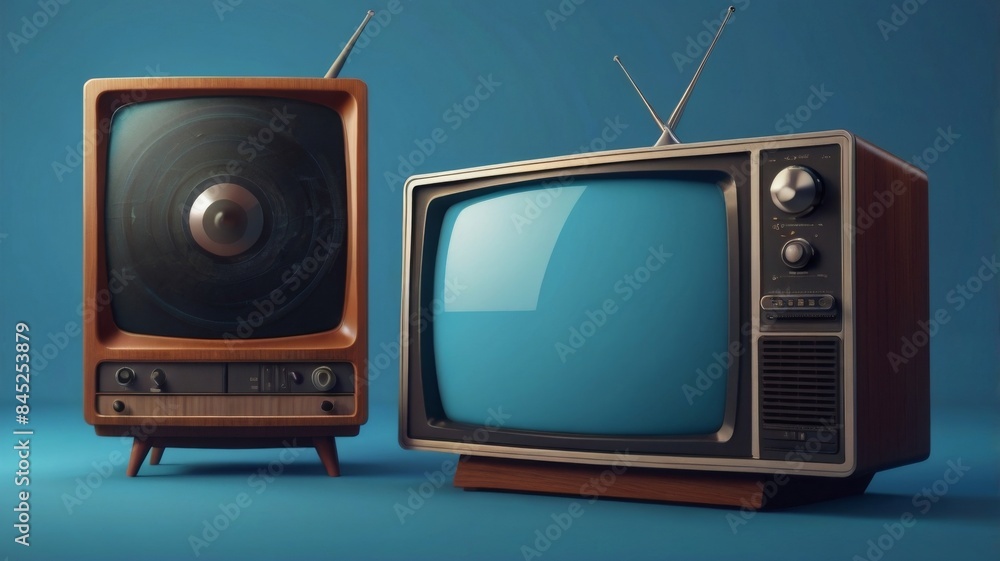 Vector illustration comparing an old TV set to a modern 4K television ...