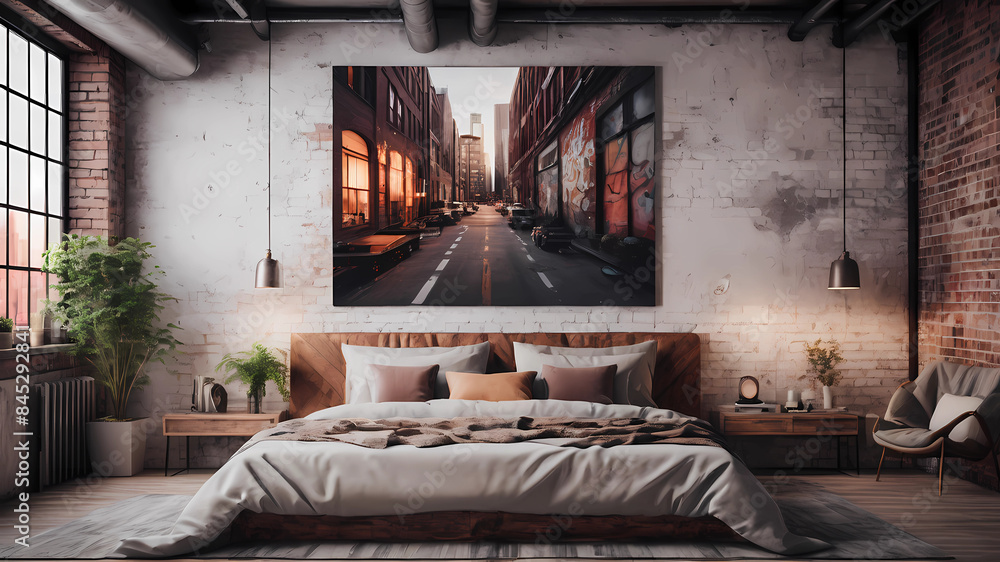 wall art mockup photo in an Urban loft, shot with the Nikon D850 using ...