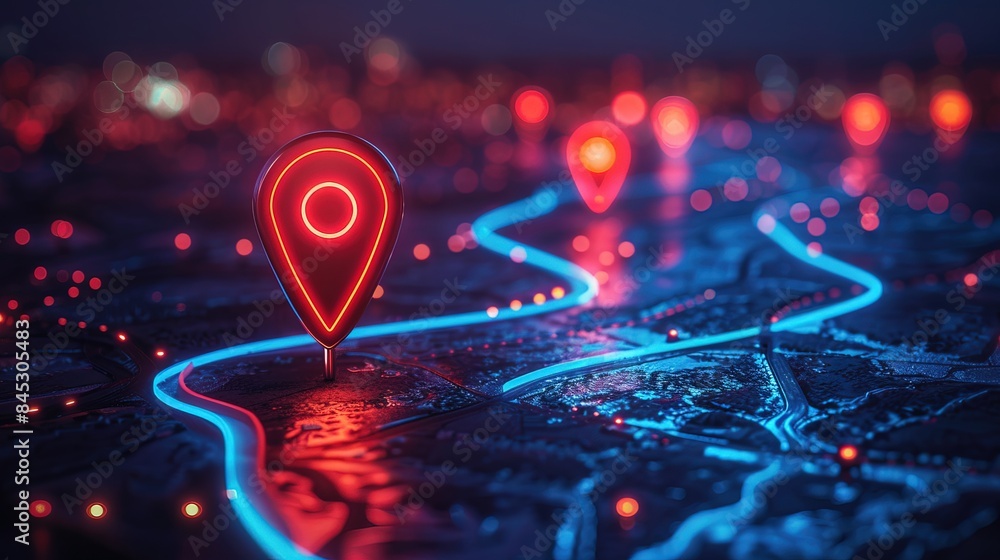 Ilustração Digital hand set location on map with two pins. AI ...