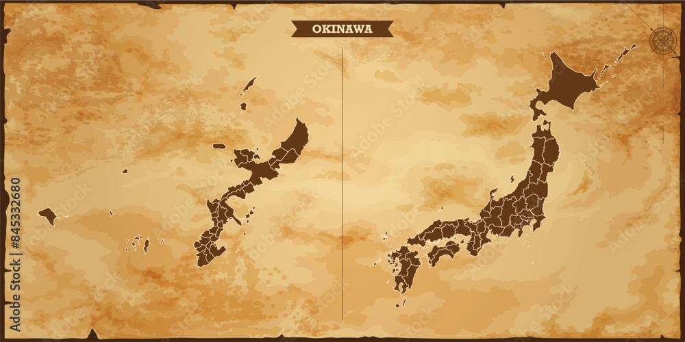 Okinawa state map, Japan map with federal states in A vintage map based ...
