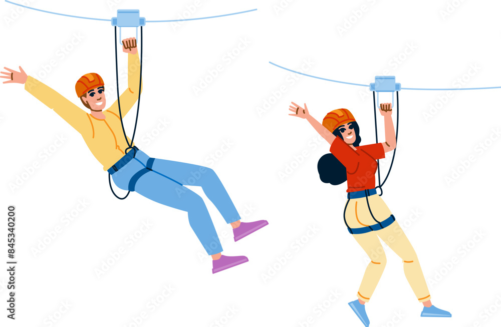 line zipline vector. park rope, zip harness, family outline line ...