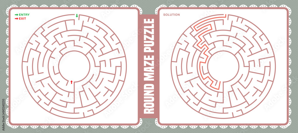 Round maze isolated on soft color backgrounds with solutions image ...