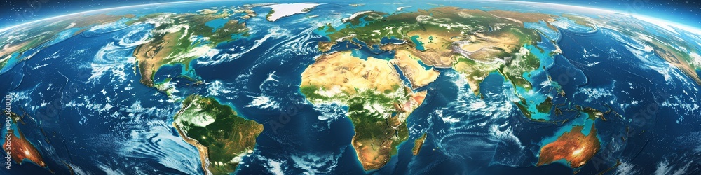 Stock-Illustration „Flat view of the Earth from space. Detailed ...