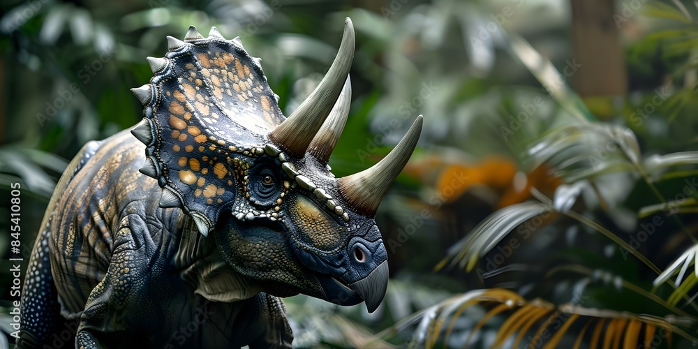 Triceratops in a prehistoric world dominated by dinosaurs. Concept ...