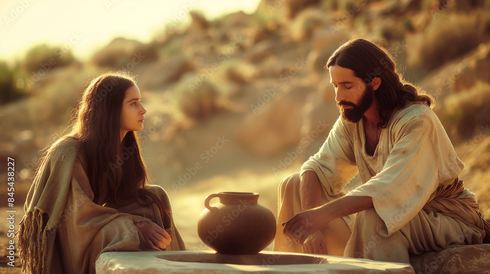 Foto Conversation between Jesus Christ and the Samaritan woman at the ...