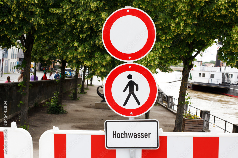 Stop sign. No trespassing. Flooding in the city. Stock Photo | Adobe Stock