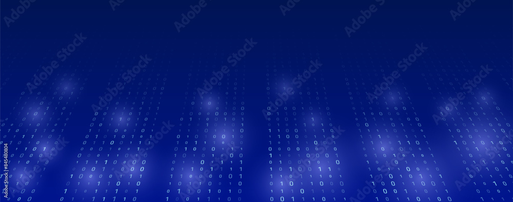 Analytics, sorting, structuring, information transfer. Blue background with data flow. Binary ...