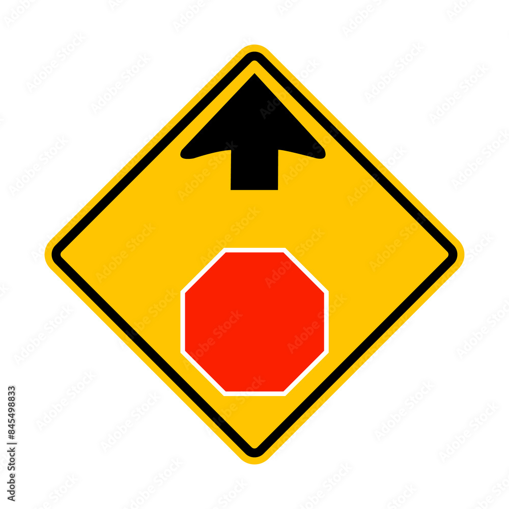 Sign STOP. There's a stop sign ahead. Driving without stopping is ...