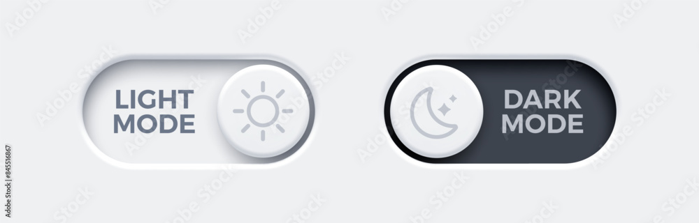 On and Off toggle switch buttons. Day and night mode switch button ...