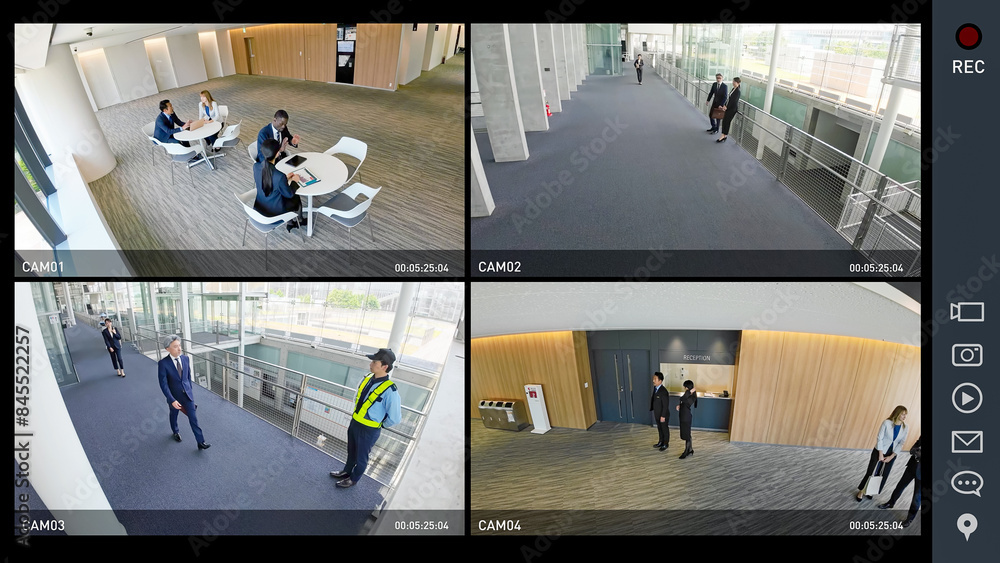 Security camera quad monitor screen interface. Video of surveillance ...