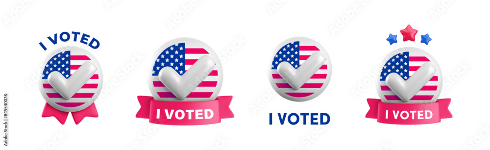 Vector I Voted Badge set. Realistic 3d USA election voting round badge ...