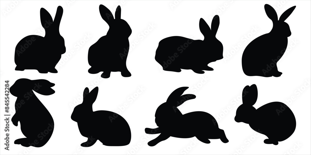 Easter bunny silhouettes, rabbit clip art set, isolated decorative ...