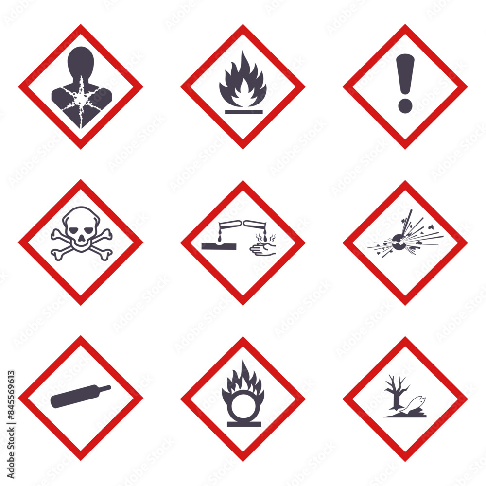 GHS hazard symbols for chemicals icon symbol set of pictograms Stock ...