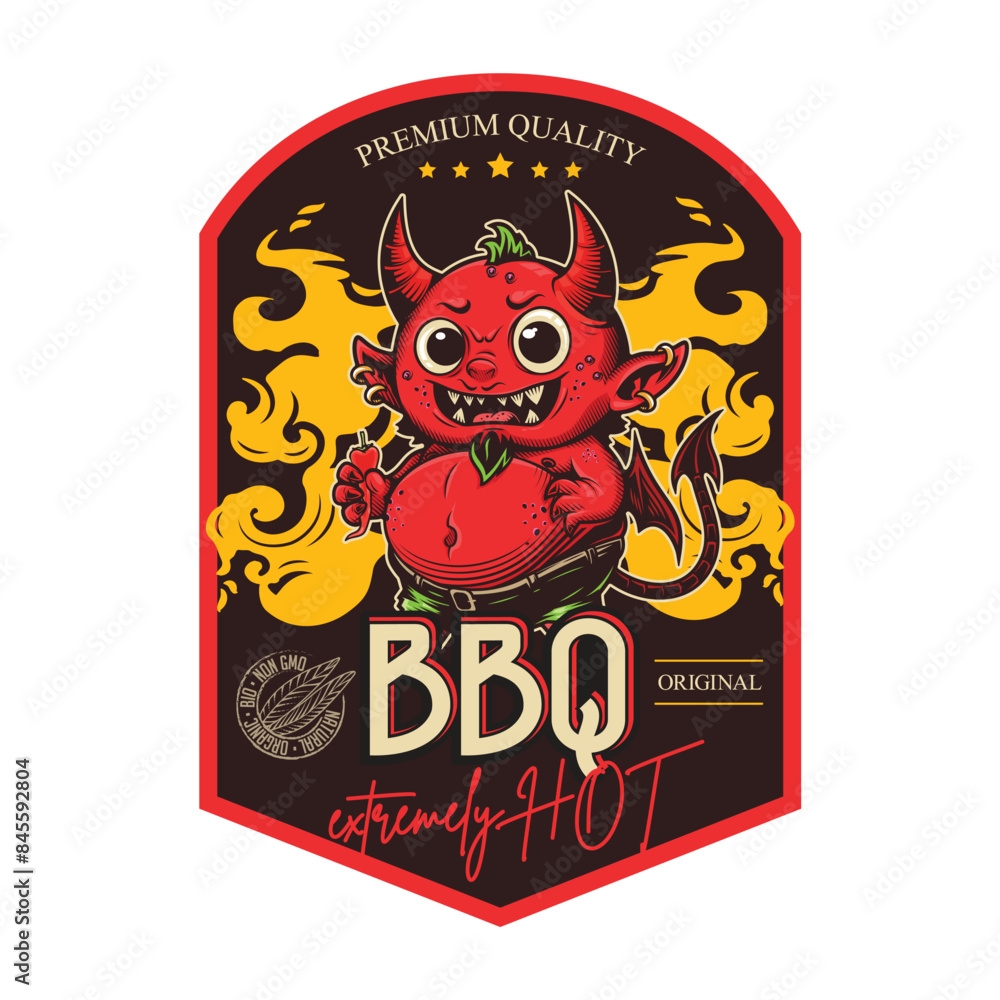 "BBQ. Extremely hot. Original. Premium quality" - Sauce design label ...