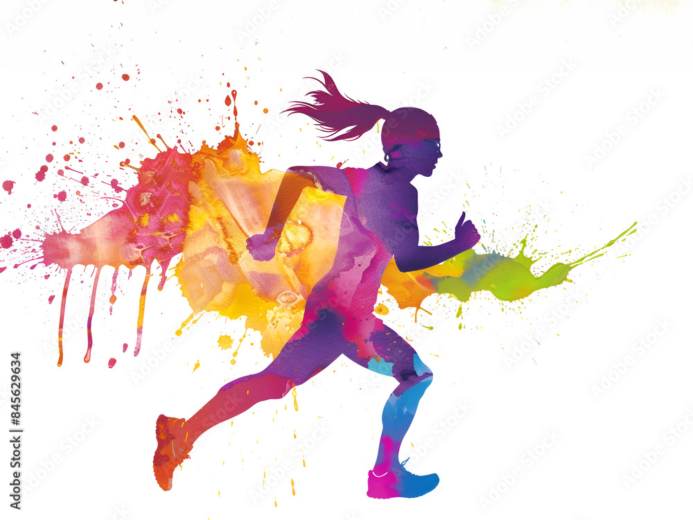 Abstract of a running woman short distance sprinter from splash of ...
