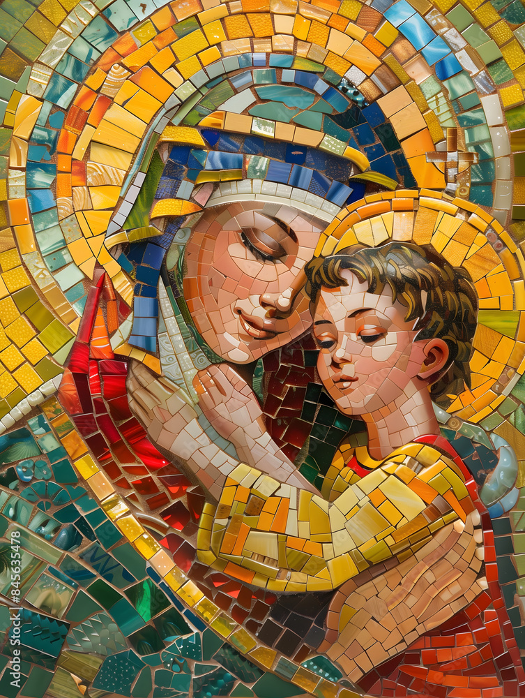 Mosaico de la Virgen María y el Niño Jesús Stock Illustration | Adobe Stock