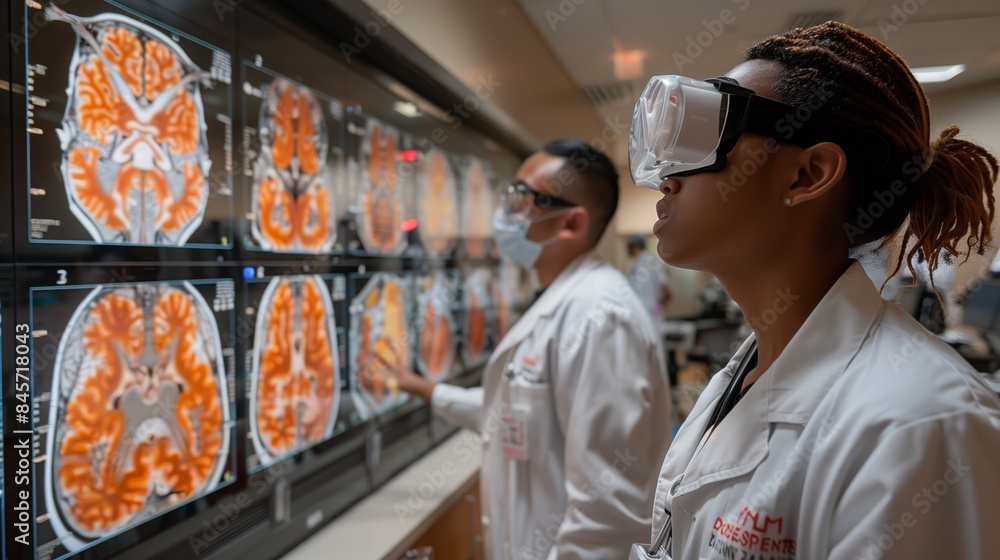 Medical students in a classroom setting use holographic simulations to ...