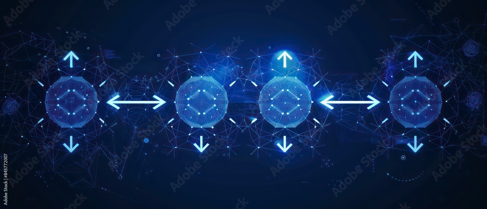 Abstract blue background with light polygons forms a flowchart ...