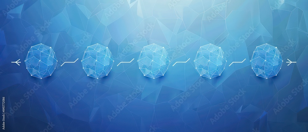 Abstract blue background with light polygons forms a flowchart ...
